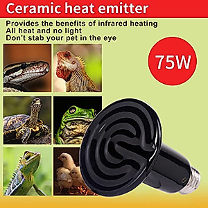PTSCBS 75W 2PCS Reptile Heat Lamp Black Ceramic Heat Emitter,Infrared Heater Bulb for Pet Coop Heater Chicken Lizard Turtle Brooder Aquarium Snake