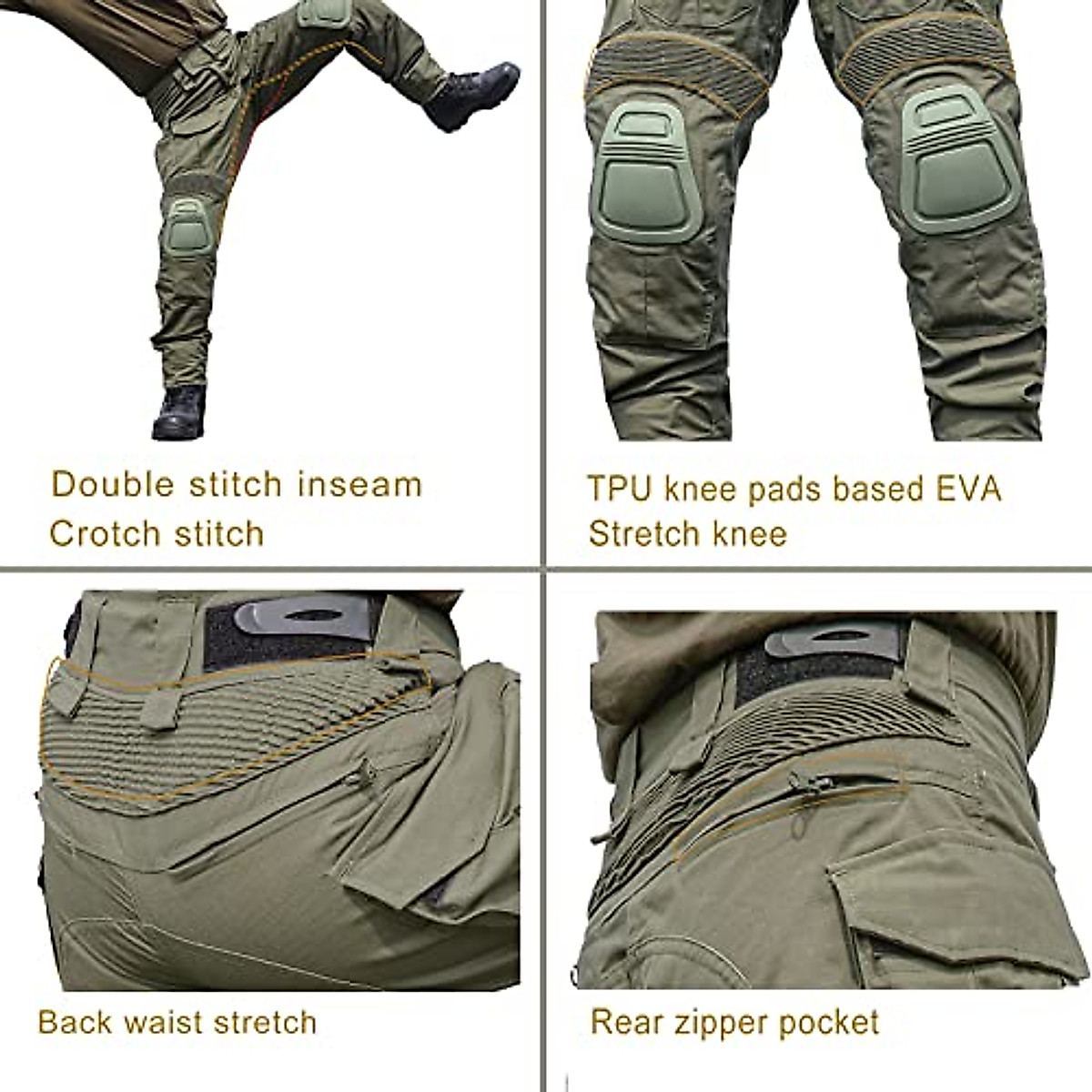 DRAGON EDGE Men G3 Combat Pants Tactical Pants with Knee Pads Military Paintball Airsoft Water Proof Rip-Stop Trousers (Army Green, S)