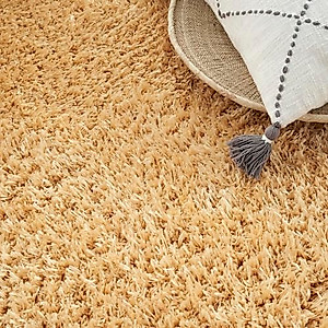 Nourison Lush Shag Modern & Contemporary Gold 7'10" x 9'10" Area -Rug, Easy -Cleaning, Non Shedding, Bed Room, Living Room, Dining Room, Kitchen (8x10)" }