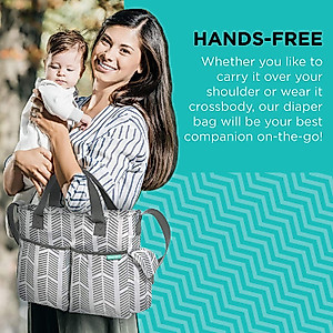 Diaper Bag/Breast Pump Tote Bag - Stylish Arrows, Functional Baby Stroller Organizer - Adjustable Stroller Strap - Eight Total Pockets - Easy to Clean - BONUS: Changing Pad