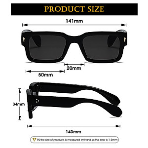 EYLRIM Square Frame Sunglasses for Women Men Trendy Chunky Rectangle Sun Glasses Black Shades UV400 Protection(A1 Black/Grey)