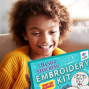 CraftLab Embroidery Sewing Kit for Beginners, Kids Craft Kit Gift for Girls Boys Ages 8-12, 10 Projects, Embroidery Hoops, Fabric, Patterns, Floss, Needles, Needlepoint Cross Stitching Supplies