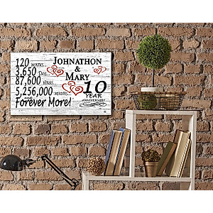 Personalized 10 Year Anniversary Sign Gift 10th Wedding Anniversary Present For Couple Days Mionutes Years - Solid Wood - 16.5in x 10.5in x .75in