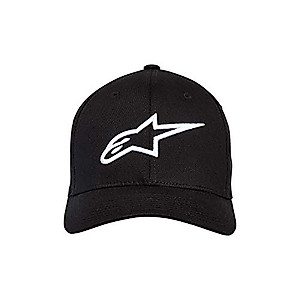 Alpinestars mens Curved Bill Structured Crown Flex Back 3d Embroidered Logo Flexfit Hat Cap, Ageless Black/White, Large-X-Large US