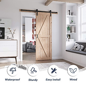 FREDBECK 30in x 84in Sliding Barn Door with 5FT Barn Door Hardware Kit Included K Shape Solid Spruce Wood Panel Need to Assembly