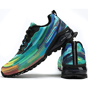 ikunka Men'S Fashion Sneakers Lightweight Breathable Extra Wide Walking Shoes Tennis Cross Training Shoe Non Slip Trail Running Shoes（Multicolor Blue 9.5）