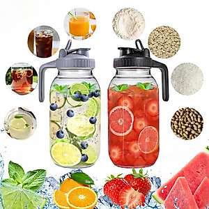 2 Pack 64 oz Pitcher With Lid, Glass Pitcher With Lid, Leak-Proof Airtight Mason Jar Pitcher, Sun Tea Jar, Glass Pitcher, Sun Tea Pitcher for Ice Tea, Cold Brew Coffee, Breast Milk, Juices