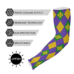 Mardi Gras Arm Sleeves to Cover arms for women men Anti-Slip UV SUN Protection Clothing for Men Women Youth Cycling Golf Fishing Sports