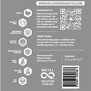 Plaine Products Eco-Friendly Conditioner - Unscented - Sulfate Free, 16 oz (Refillable Bottle with Pump)