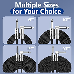 Sovvid Guitar Cable 10FT Professional Instrument Cable Electric Guitar AMP Cord Updated Version 1/4 TS Cable for Guitar Bass Mandolin Keyboard and Pro Audio, Right Angle to Straight (Black White)
