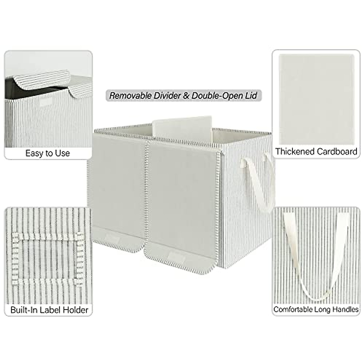 StorageWorks Storage Bin with Flip-Top Lids, Collapsible Storage Box, Gray and White Stripes, 24 ¾"L x 13" W x 16" H