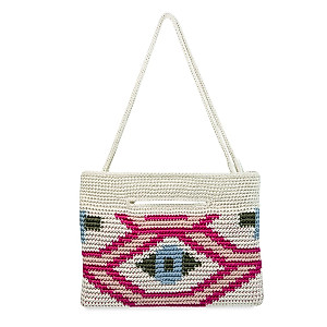 The Sak Linden Convertible Crossbody Bag in Crochet, Adjustable Multi Use Strap, Natural Senang