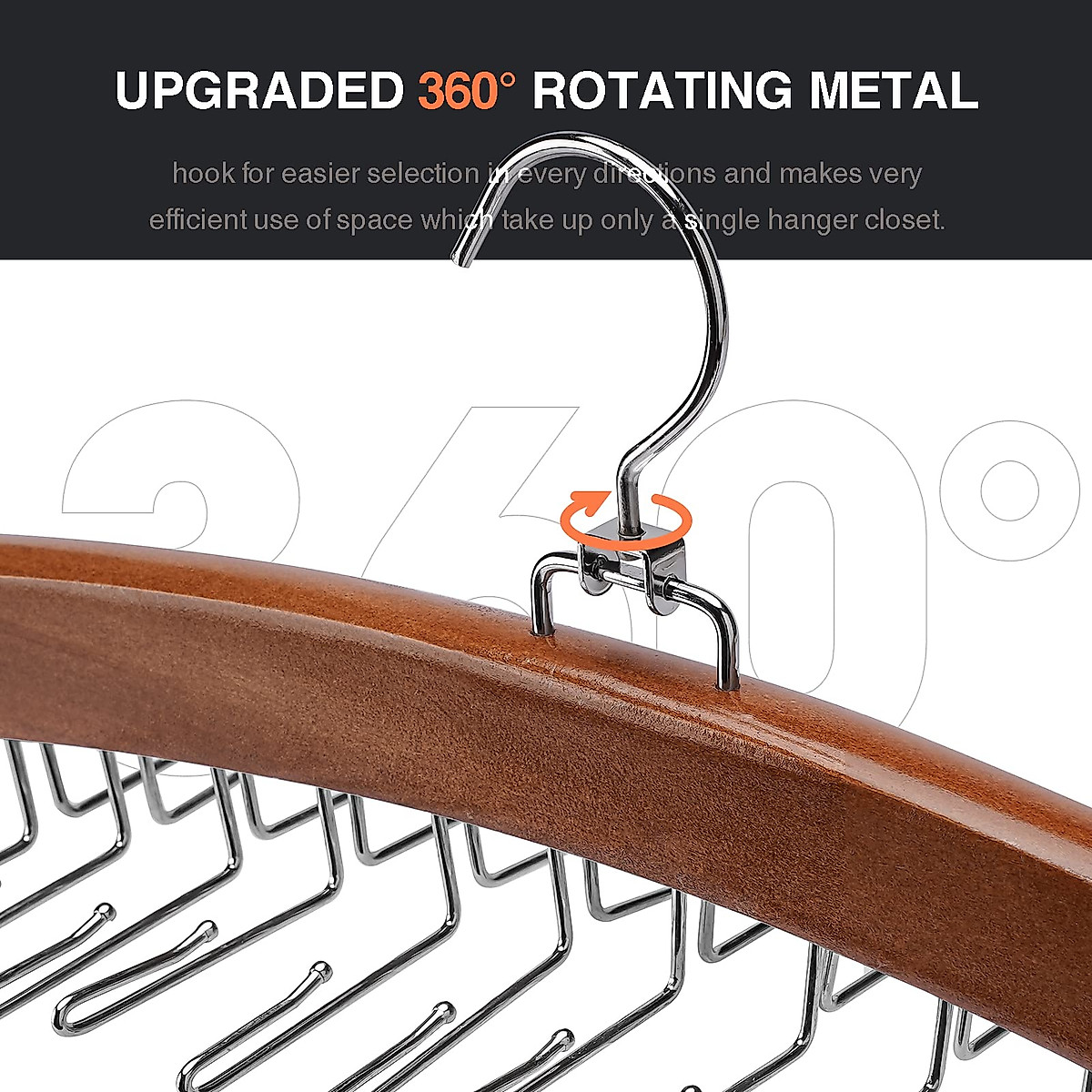 Ulimart Tie Rack 2Pcs Tie Racks for Men Closet 24 Hooks, Wooden Tie Organizer with Upgraded 360°Rotating, Scarves Accessories Closet Organizer for Bras,Tank Tops,Camisoles etc.Walnut…