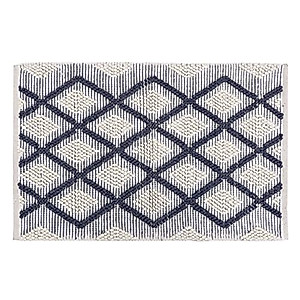 Home Talk Store Wool Area Rug | Handcrafted Traditional Rugs | Non-Skid Carpet | Modern Indoor Shag Rugs for Bedroom, Home Décor, Dining Room | Wool Mats | 2’x 3’ | White & Navy
