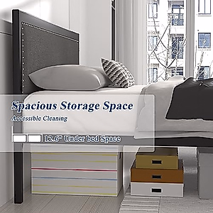 VECELO Full Size Bed Frame with Linen Fabric Headboard and Footboard, Heavy-Duty Platform with Strong Steel Slats, No Box Spring Needed, Easy Assembly, Grey