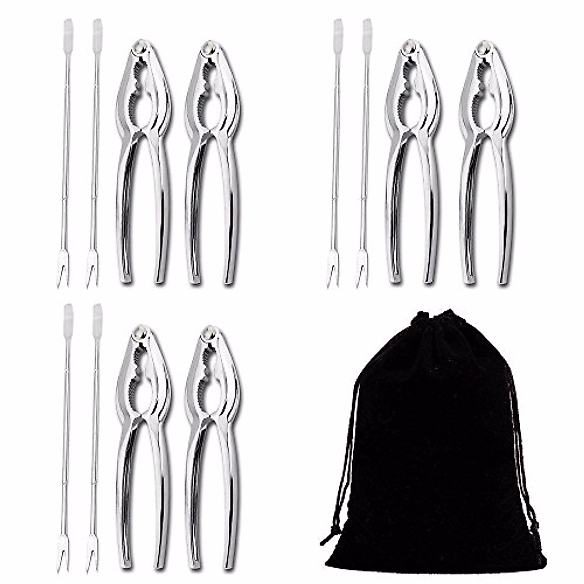 HQGOODS Seafood Tools Set Nut Cracker of 12 Pieces with 6 Lobster Crab Crackers and 6 Seafood Forks/Picks with Storage Bag perfect for home,party,picnic,dating