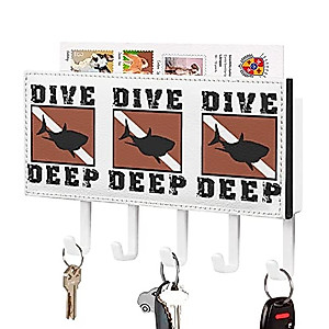 Shark Scuba Flag Dive Deep PU Leather Wall Mounted Key Hook Organizer Hanging Key Holder Decoration