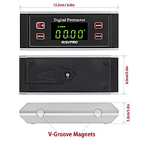 Inclinometer, RISEPRO® Digital Protractor Angle Finder Level Inclinometer Magnetic V-Groove 0~360 degree with Backlight 82413B
