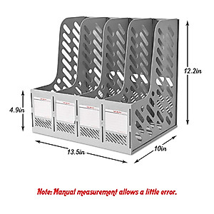 SAYEEC 4 Compartment File Holder Folder Grid Bookshelf Magazine Organizer Plastic File Frame Desktop with Blank Labels A7 Notebook Storage Assemble File Box for Work/Office/Study
