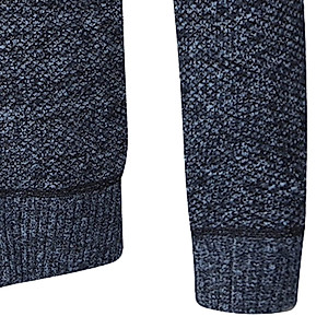 Men Classic Full Zip Knitted Cardigan Casual Stand Collar Fleece Lined Sweaters Slim Fit Winter Warm Thick Sweater (Blue,X-Large)