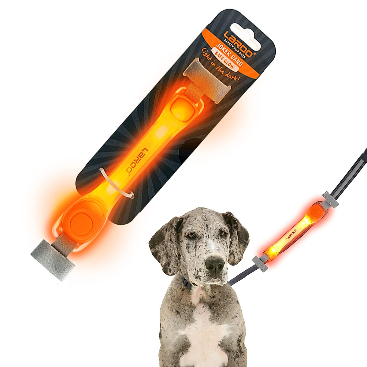 LaRoo Light Up Dog Collar with Nylon Stickers, Universal Glowing Collar Accessories for Leash Harness, Silicone Waterproof Dog LED Flashing Collar Night Outdoor Safety