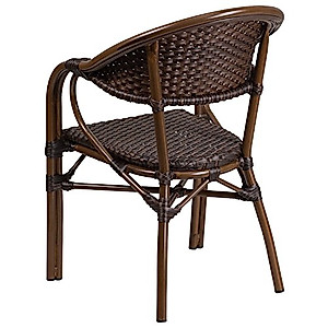 Flash Furniture Milano Series Dark Brown Rattan Restaurant Patio Chair with Red Bamboo-Aluminum Frame