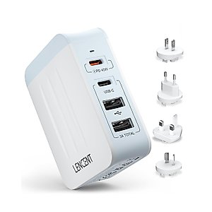 LENCENT 45W Multiple USB Wall Charger, International Cell Phone Charger with 2 PD Type-C+2 USB, Fast Charger Block for All iPad iPhone 15 14 13 12 Pro Max Pixel Note Galaxy, USA/UK/EU/AUS