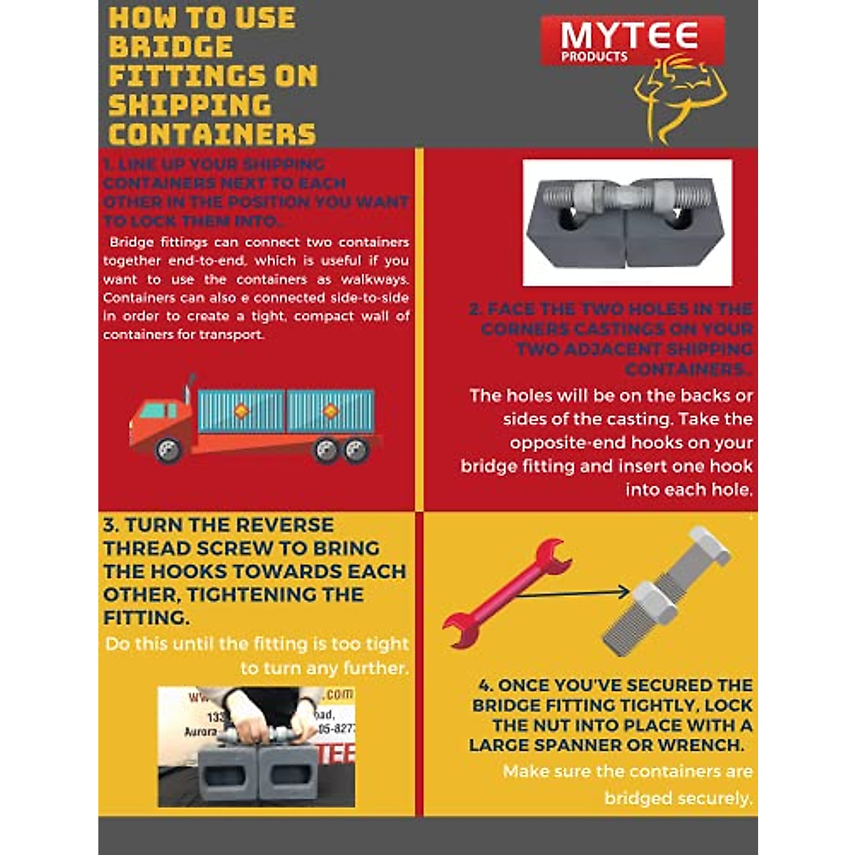 Mytee Products (4 Pack) SEA Rail Shipping Container Bridge Fittings Clamp - 380 mm Clamp - Used to Connect Shipping Containers Together