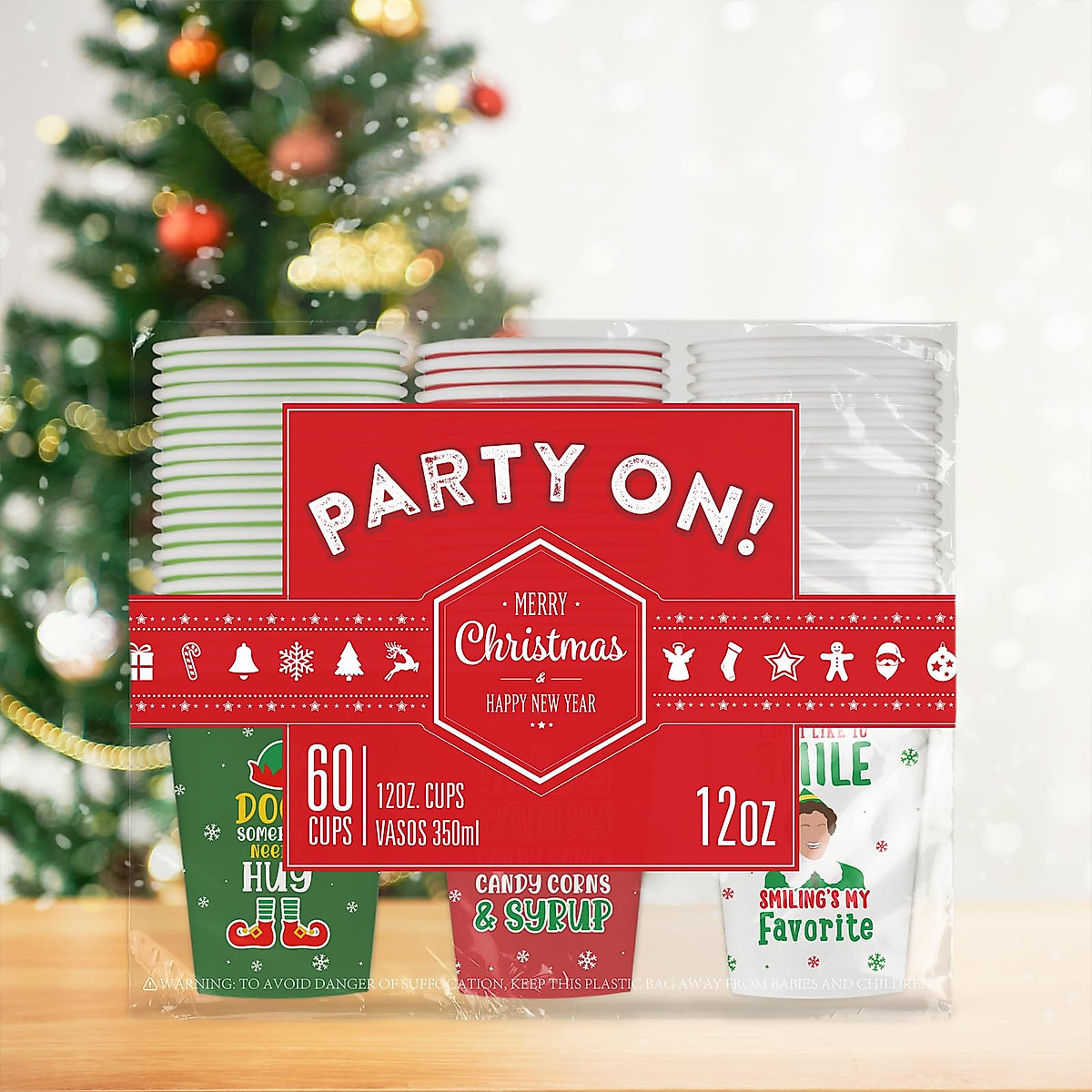 60 Pack Elf Christmas Cups, Buddy The Elf Christmas Party Supplies, 12 oz Funny Holiday Disposable Paper Cups, Xmas Party Drinking Cups for Coffee Cocoa Beverages Tea, Elf Merch Gifts for Women Men