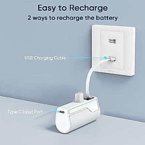 Meseto Mini Portable Charger 5000mAh, iPhone Power Bank Charging Battery Pack, External Backup Phone Charger Compatible with iPhone 13, 12, 11, X, XR, XS Max, 8, AirPods, White