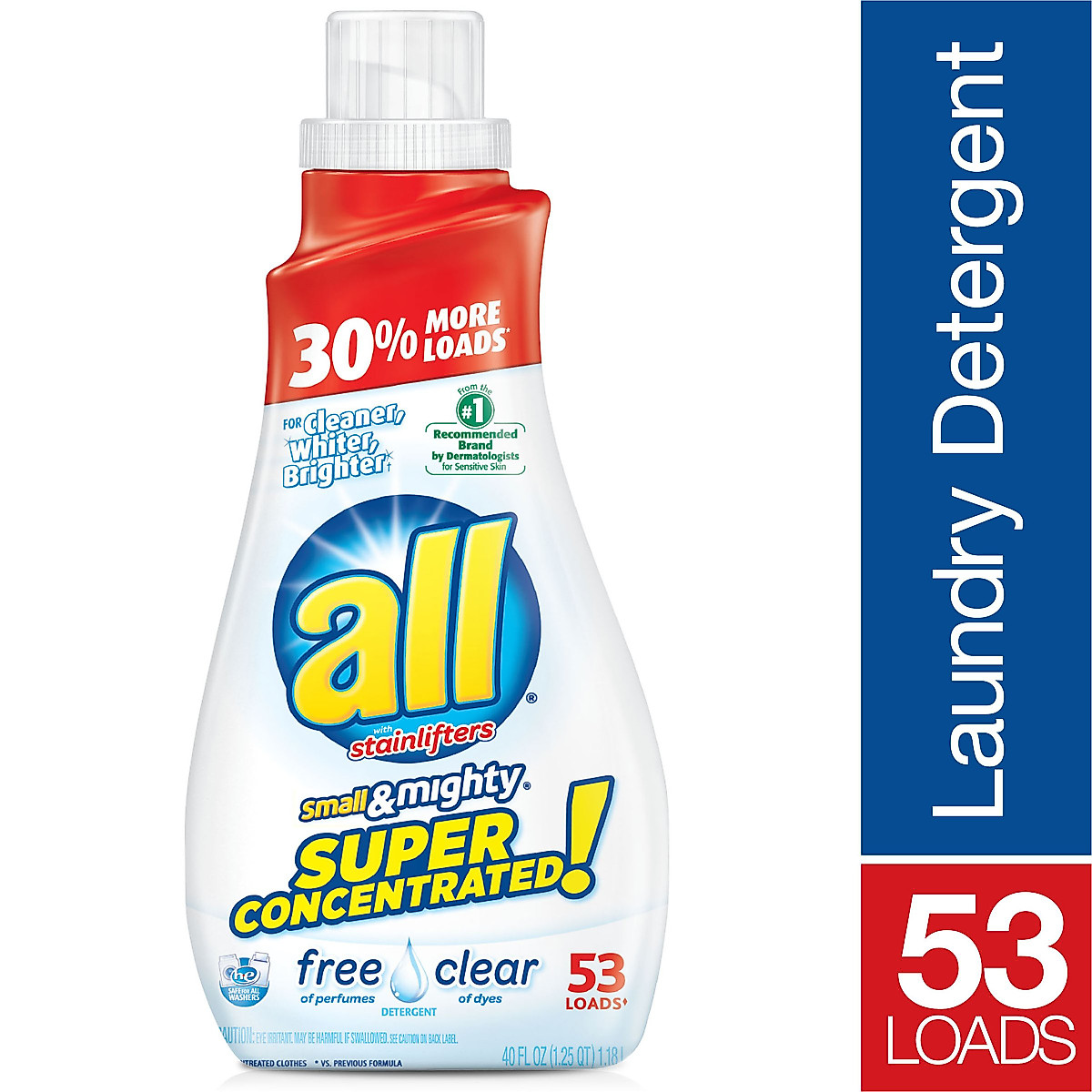 all Small & Mighty Super Concentrated Liquid Laundry Detergent, Clear, 40 Fluid Ounces, 53 Loads