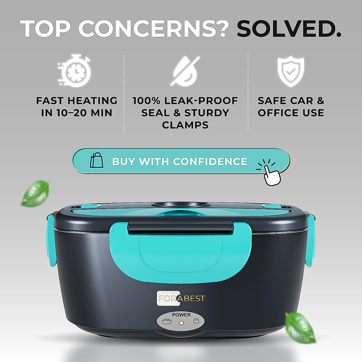 FORABEST Electric Lunch Box Food Heater 2-In-1 Portable Food Warmer Lunch Box for Car & Home – Leak proof, 2 Compartments, Removable 304 Stainless Steel Container, SS fork & spoon and Carry Bag