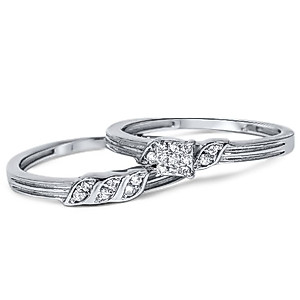 1/6ct Diamond Engagement Wedding Ring Set 10K White Gold - Size 9.5