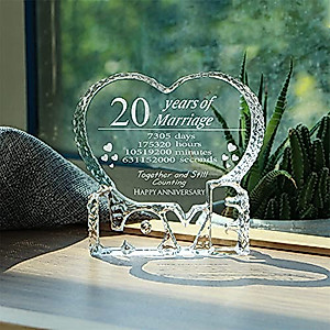 KWOOD Customized Engraved Heart-Shaped Crystal, 20 Year 20th Anniversary Wedding Gifts for Couples Wife Girlfriend Husband Boyfriend (20th Anniversary)
