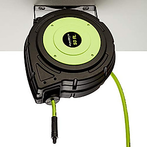 Flexzilla Retractable Enclosed Plastic Air Hose Reel, 3/8 in. x 50 ft., Heavy Duty, Lightweight, Hybrid, ZillaGreen - L8250FZ