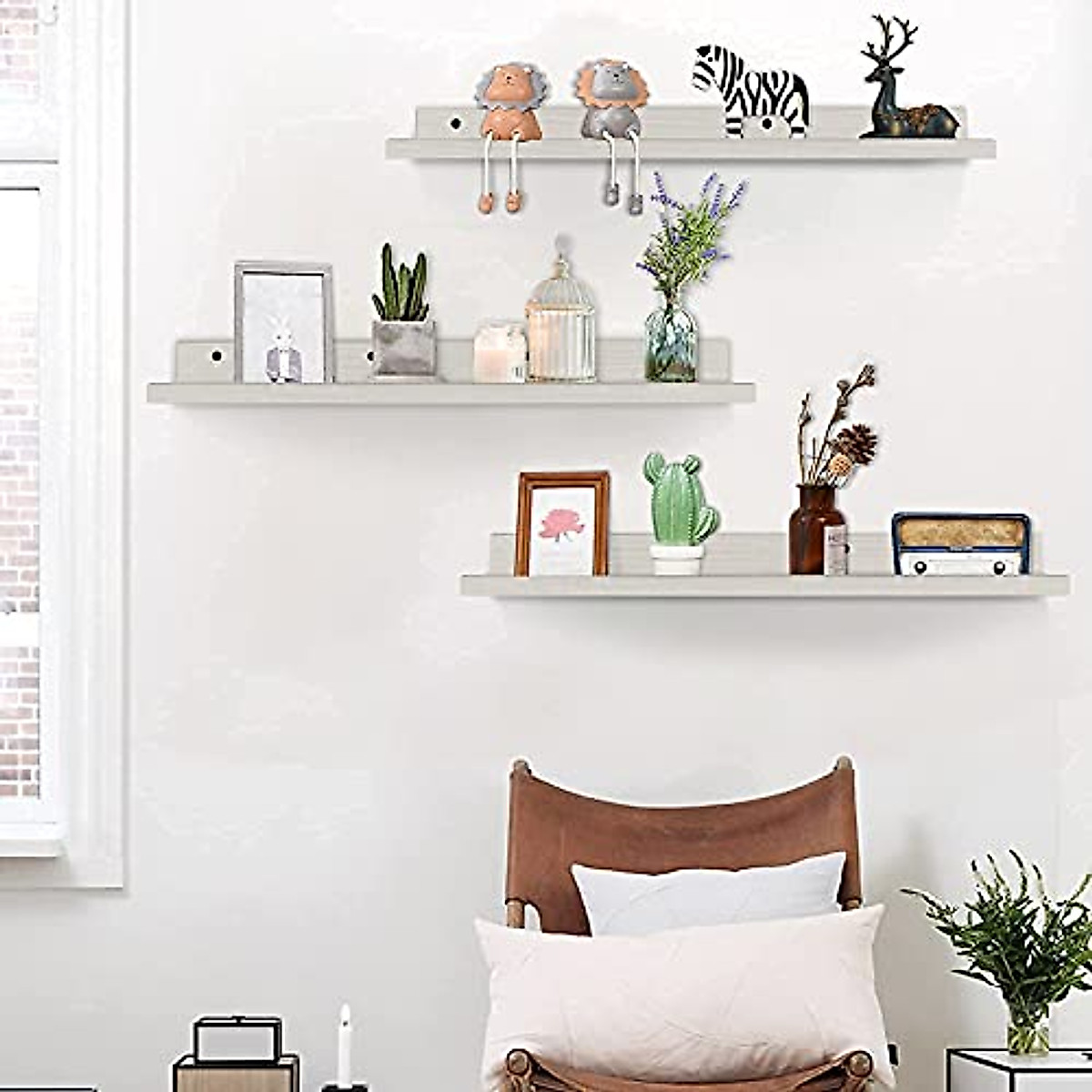 Calenzana Wall Mounted Floating Shelves, 3 Pack 24 inch and 3 Pack 36 inch Photo Picture Ledge Shelf for Living Room Bathroom Bedroom Kitchen Office, Creamy White