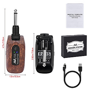 AKLOT Wireless Guitar System Transmitter Receiver Set 2.4GHz Built-in Rechargeable Lithium Battery Digital for Electric Guitar Bass
