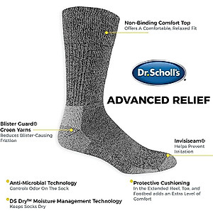 Dr. Scholl's Men's Advanced Relief Blisterguard - 2 & 3 Pair Packs Sock, Black, 7 12 US