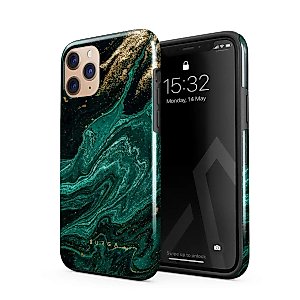BURGA Phone Case Compatible with iPhone 11 PRO MAX - Hybrid 2-Layer Hard Shell + Silicone Protective Case -Emerald Green Jade Stone Luxury Gold Glitter Marble - Scratch-Resistant Shockproof Cover