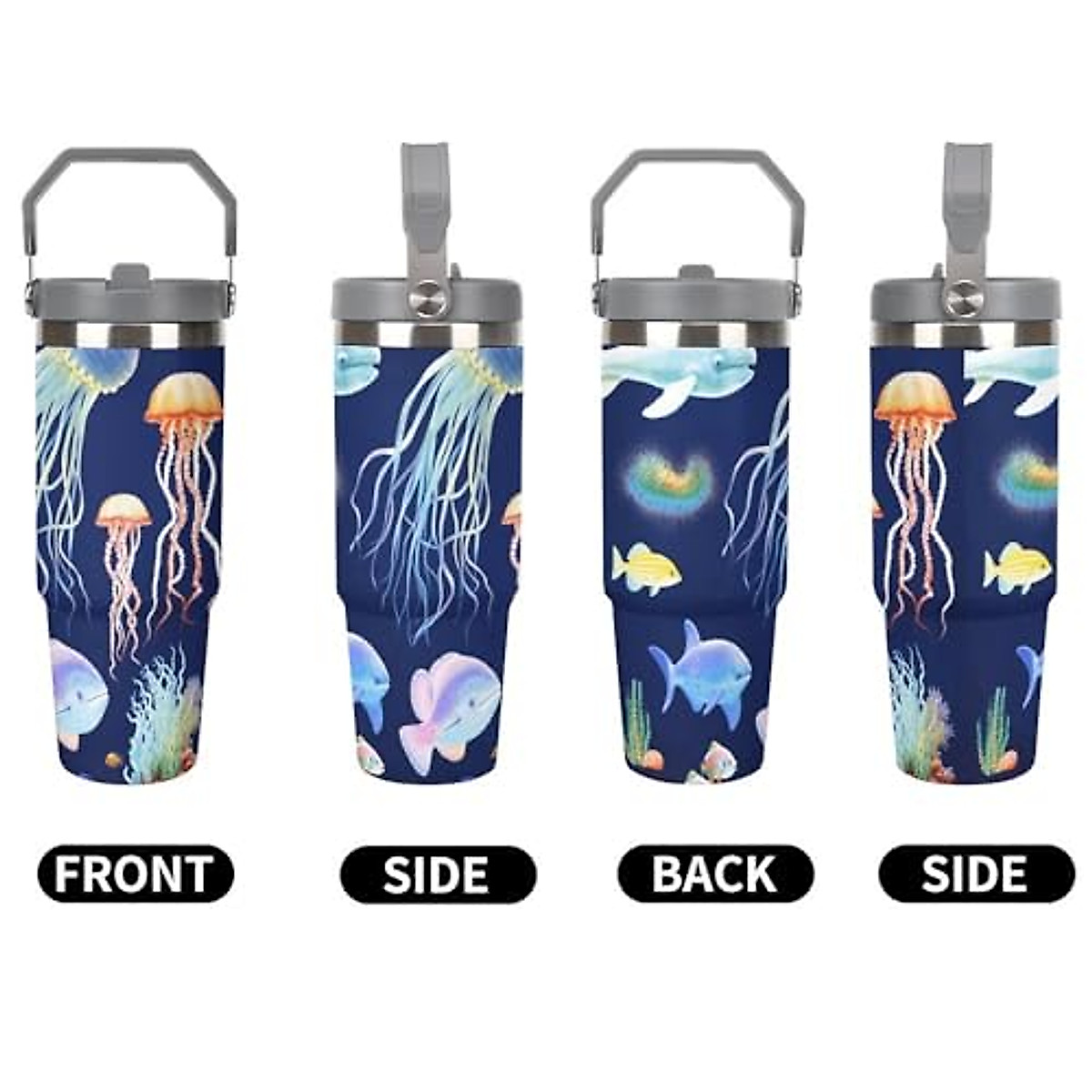 WITHSBKK 30oz Car Cup Aquatic Sea Animal Printed with Portable, Stainless Steel Travel Mug, Vacuum Insulated Tumbler And Straw, Leakproof for Car & Outdoor, UV Printed Design