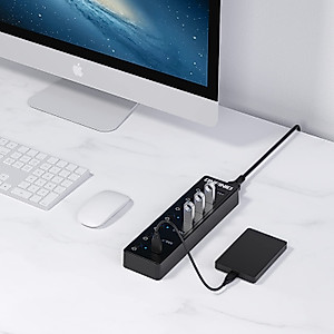 ONFINIO USB Hub, 7 Port USB Hub 3.0 with 3.3ft USB Cable Multiple Port with Individual LED On/Off Switches USB Splitter for Laptop & PC