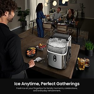 Kismile Nugget Ice Makers Countertop,Portable Ice Machine with Crushed Ice, 35lbs/Day,Self-Cleaning,One-Click Operation for Home Use(Silver)