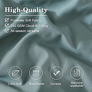 Monbix Queen Size Comforter Set, 7 Piece Bedding Set, All Seasons Fluffy Queen Bed in A Bag with Sheets (Dark Green, 90''x90'')