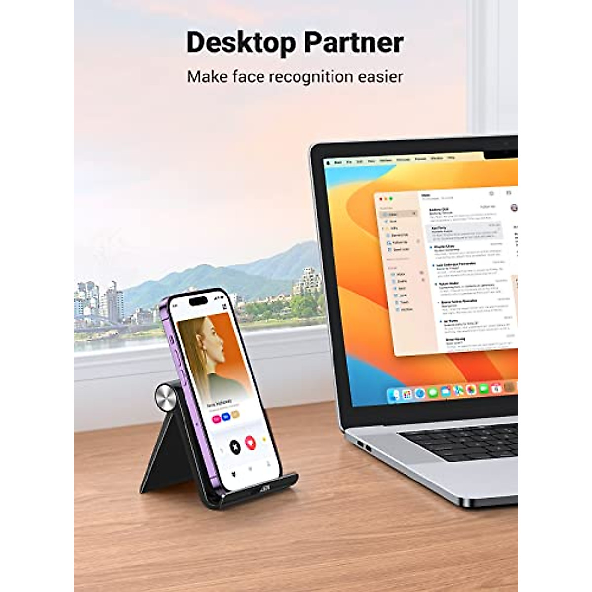 UGREEN Cell Phone Stand for Desk Phone Holder Foldable Portable Adjustable Compatible with iPhone 14 13 Pro Max, iPhone 12 11 Plus SE XS XR 8 7, Office Desk Travel Accessories, Black