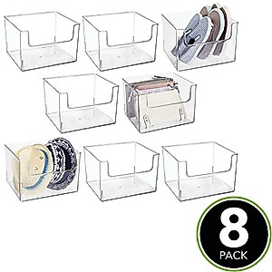 mDesign Modern Plastic Open Front Dip Storage Organizer Bin Basket for Closet Organization - Shelf, Cubby, Cabinet, and Cupboard Organizing Decor - Ligne Collection - 8 Pack - Clear