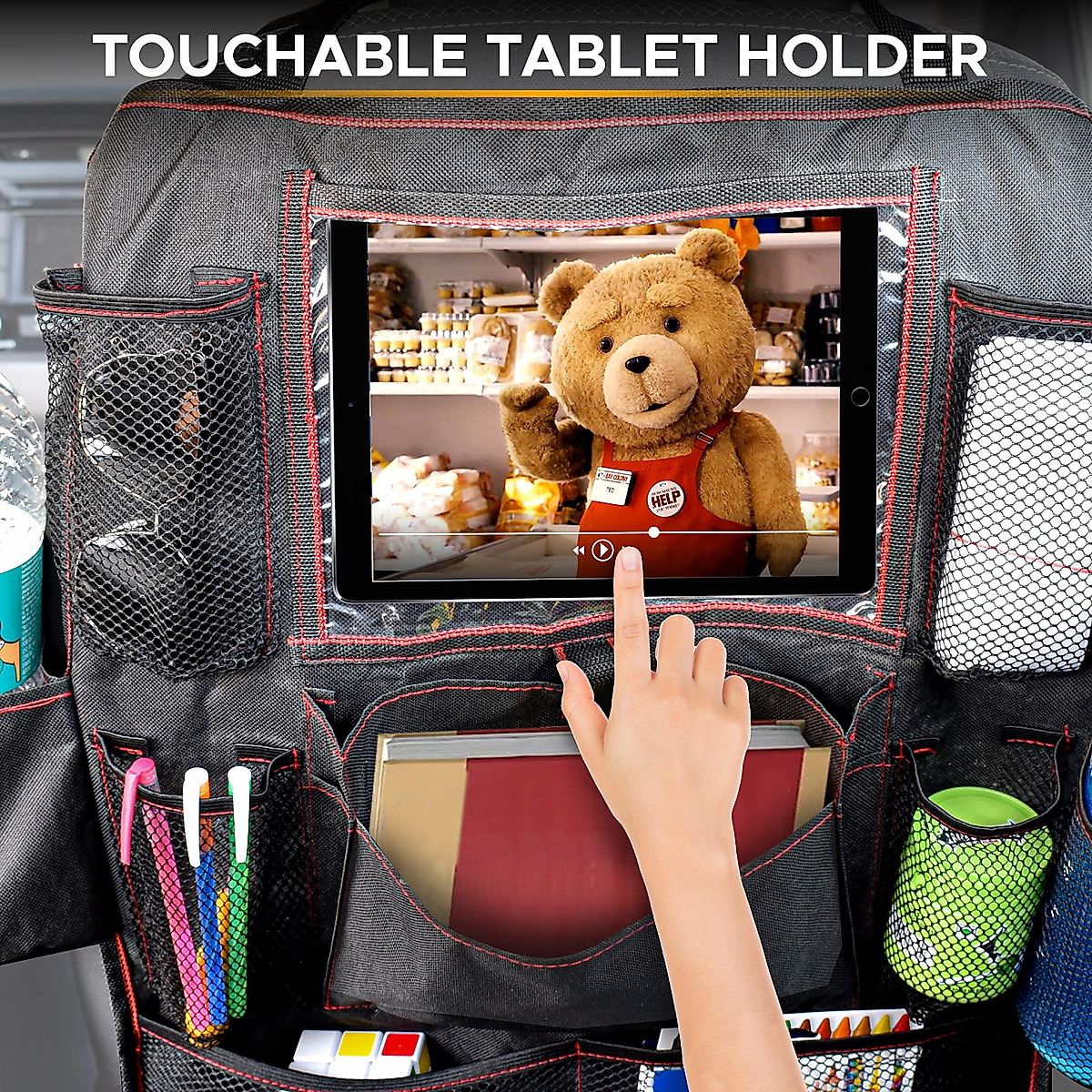 EcoNour Backseat Car Organizer (2 Pack), Heavy Duty Waterproof Stain Resistant Kick Mats Back seat Protector For Kids | Multiple Storage Pockets, Travel Accessories, Touchable Tablet Holder