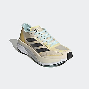 adidas Women's Adizero Boston 11 Sneaker, Ecru Tint/Night Metallic/Beam Yellow, 7