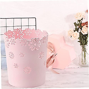 Eioflia Round Trash Can Plastic Hollow Waste Paper Bin Flower Lace Rubbish Basket for Office