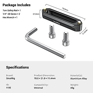 SmallRig NATO Rail, Quick Release Safety NATO Rail, 7cm Long with Spring Loaded Pins for RED/BMD - 1195