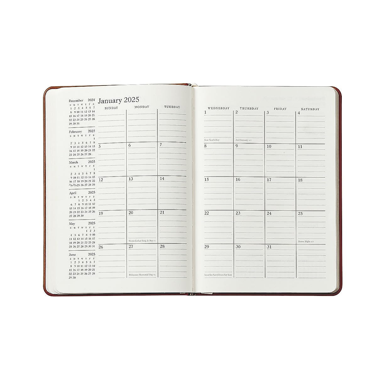 Graphic Image 2024 Notebook, Month and Week-at-a-view pages, Appointments, Daily Notes, Travel Information, U.S. & International Holidays, Genuine Leather (5⅜" W x 7⅜" H - Made in the USA)